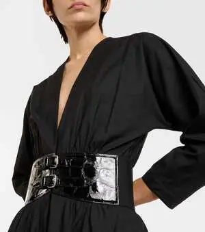 Alaïa Leather-trimmed Cotton Midi Dress