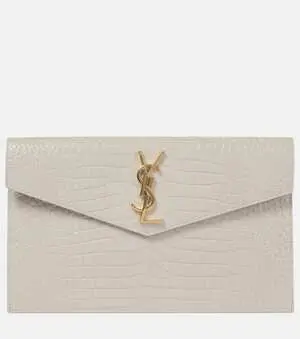 Saint Laurent Uptown Croc-effect Leather Clutch - White