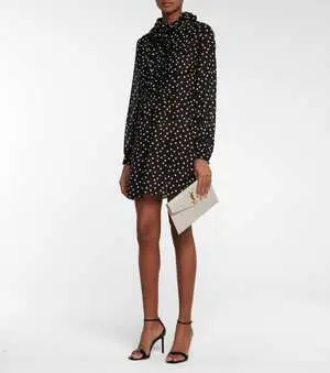 Saint Laurent Uptown Croc-effect Leather Clutch - White