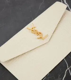 Saint Laurent Uptown Croc-effect Leather Clutch - White