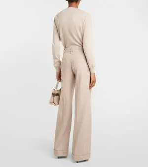 Brunello Cucinelli Chevron Wool-blend Flared Trousers