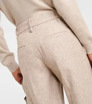 Brunello Cucinelli Chevron Wool-blend Flared Trousers