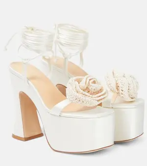 Magda Butrym Floral-appliqué Satin Platform Sandals - White