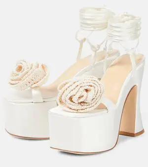 Magda Butrym Floral Appliqué Satin Platform Sandals - White