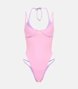 SAME Double Layer One-piece Swimsuit - Pink