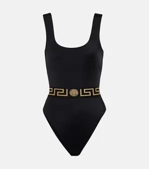 Versace Greca Printed One Piece Swimsuit - Black