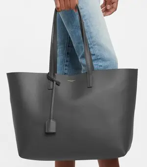Saint Laurent Shopping E/w Leather Tote - Grey