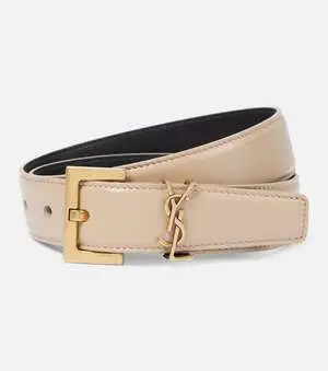 Saint Laurent Cassandre Leather Belt - Beige
