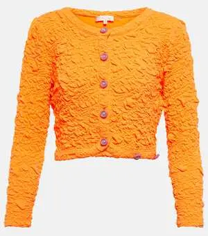 LoveShackFancy Senina Crinkled Cropped Cardigan - Orange