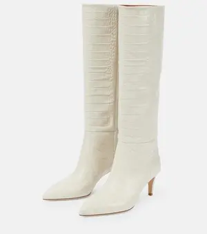 Paris Texas Croc-effect Knee-high Leather Boots - White