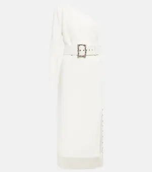 Safiyaa Asymmetrical Crepe Midi Dress - White
