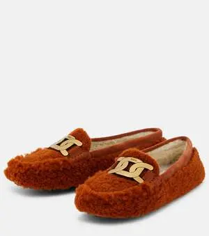 TOD'S Embellished Shearling Loafers - Brown