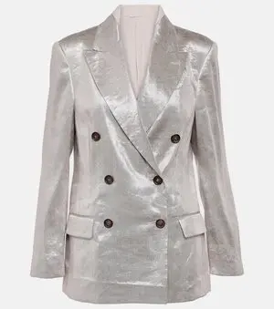 Brunello Cucinelli Double-breasted Metallic Linen-blend Blazer