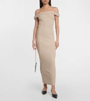 TOTEME Knitted Off-shoulder Midi Dress