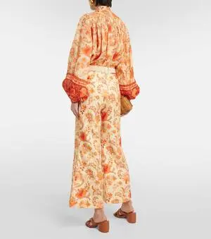 Zimmermann Junie Cropped Floral Linen Pants