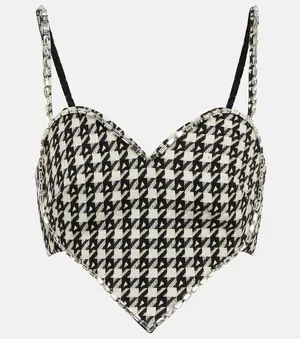 AREA Embellished Checked Crop Top