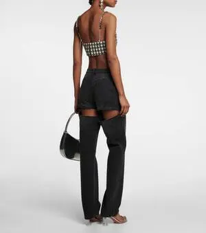 AREA Embellished Checked Crop Top