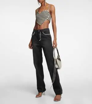 AREA Embellished Checked Crop Top
