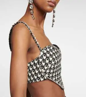 AREA Embellished Checked Crop Top