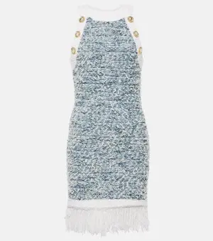 Balmain Fringed Tweed Minidress - Blue