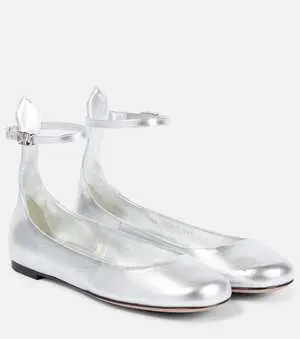 Valentino Garavani Silver Tone Flats For Women
