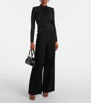 SELF-PORTRAIT Embellished Mesh Top