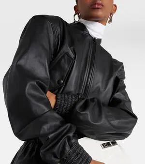 Wardrobe.NYC Cropped Leather Bomber Jacket