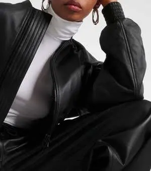 Wardrobe.NYC Cropped Leather Bomber Jacket