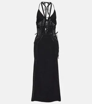 DION LEE Crochet Halterneck Midi Dress - Black