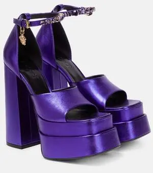 Versace Medusa Aevitas Leather Platform Sandals - Purple