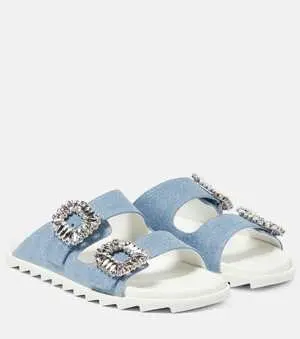 ROGER VIVIER Slidy Viv' Embellished Sandals - Blue