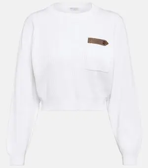 Brunello Cucinelli Cotton Jersey Cropped Sweater - White