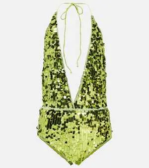 Oseree Sequined Halterneck Swimsuit - Green