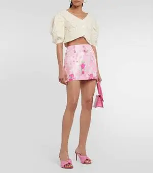 LoveShackFancy Charma Floral Taffeta Miniskirt