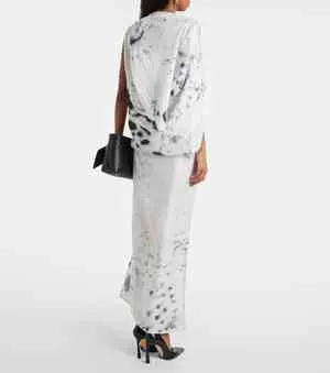 JACQUES WEI Gathered Printed Satin Midi Dress