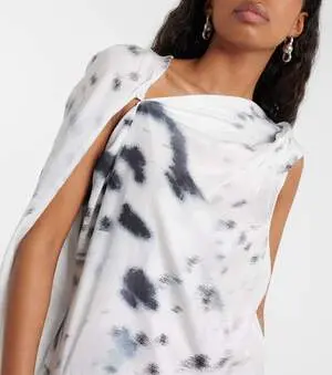 JACQUES WEI Gathered Printed Satin Midi Dress