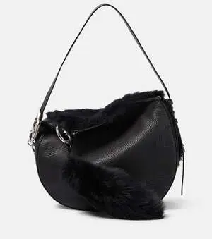 Burberry Knight Medium Leather And Shearling Shoulder Bag - Black