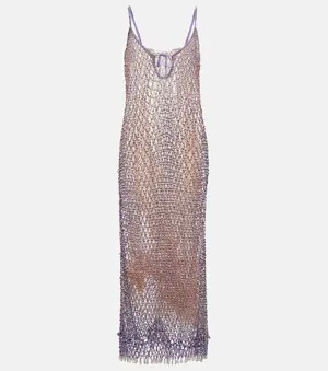 SELF-PORTRAIT Beaded Fishnet Midi Dress - Purple