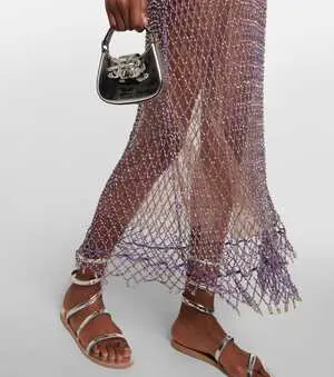 SELF-PORTRAIT Beaded Fishnet Midi Dress