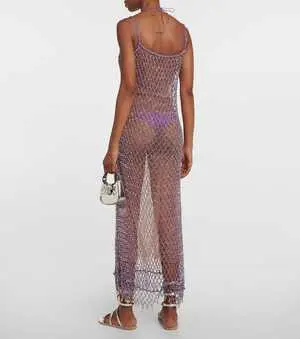 SELF-PORTRAIT Beaded Fishnet Midi Dress