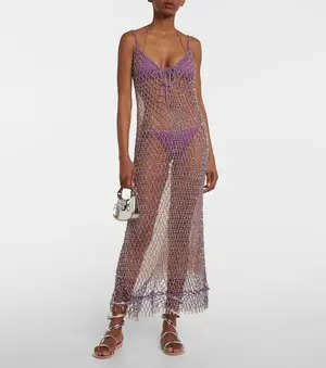 SELF-PORTRAIT Beaded Fishnet Midi Dress