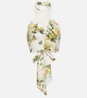Erdem Floral Linen Halterneck Top - White