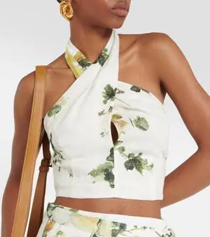 Erdem Floral Linen Halterneck Top - White