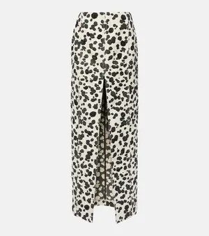 AREA Dalmatian Front-slit Denim Maxi Skirt - White