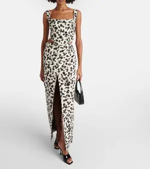 AREA Dalmatian Front-slit Denim Maxi Skirt