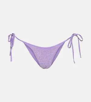 SELF-PORTRAIT Embellished Bikini Bottoms - Purple