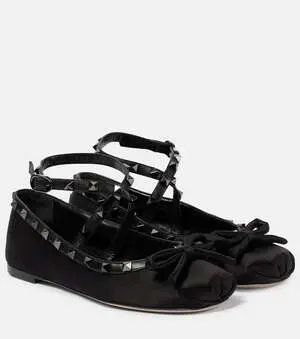 Valentino Garavani Rockstud Satin Ballerinas - Black