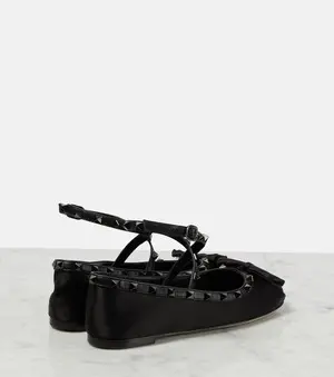 Valentino Garavani Rockstud Satin Ballerinas - Black
