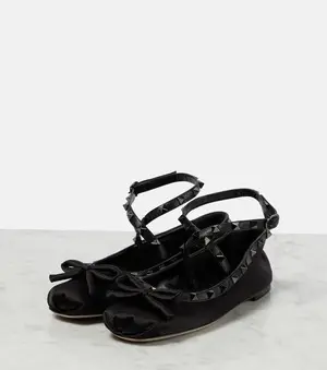 Valentino Garavani Rockstud Satin Ballerinas - Black