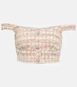 SELF-PORTRAIT Sequined Boucle Crop Top - Pink